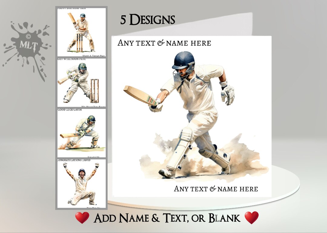 Cricket Card: Add Your Text + Name ~ Inside Message ~ Personalised ...