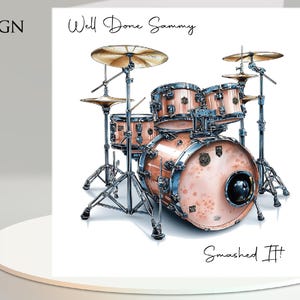 Drum Kit Card: Add Your Text + Name, Inside Message, or Blank. 5 ...