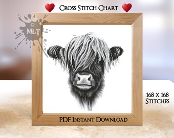 Highland Cow Counted Cross Stitch Chart: Instant PDF Download. - Etsy