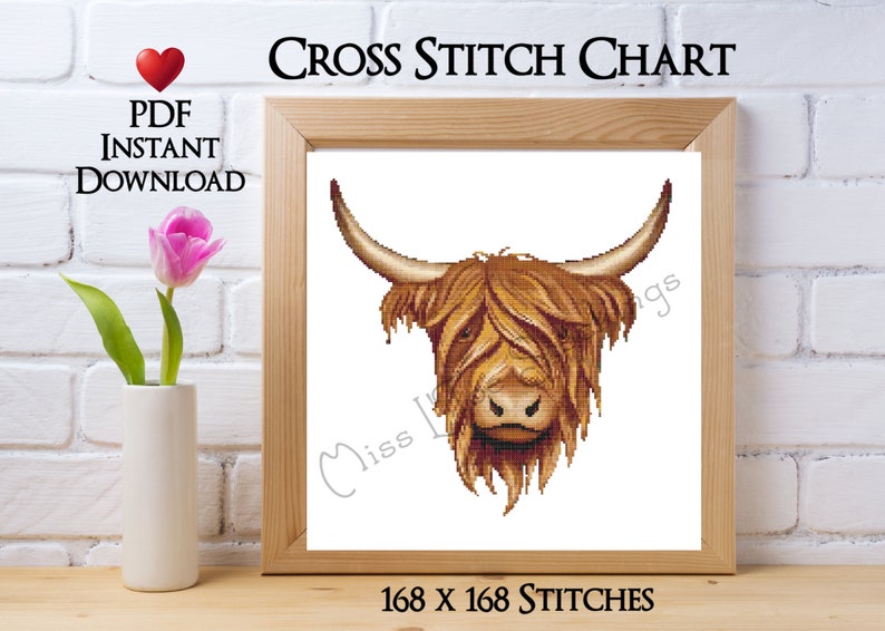 Highland Cow Counted Cross Stitch Chart: Instant PDF Download. - Etsy