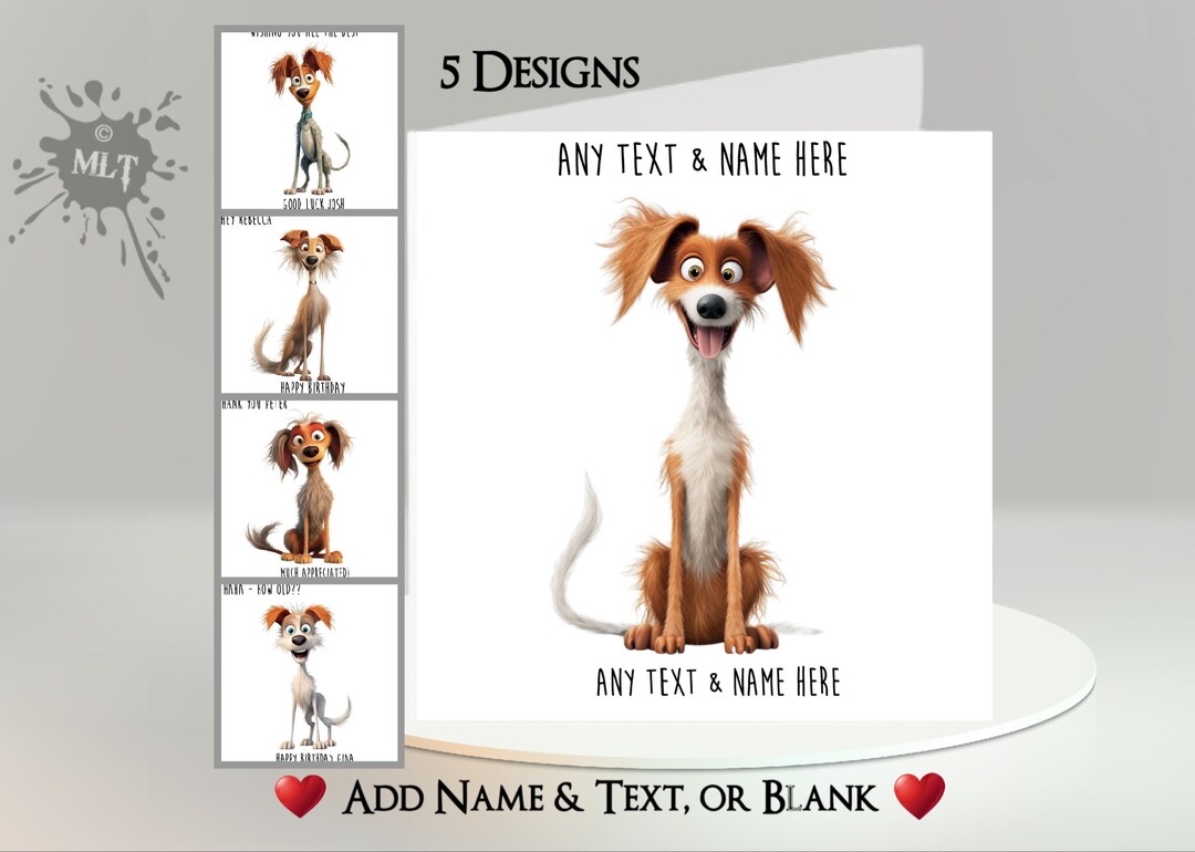 Dog Card: Add Your Text + Name ~ Inside Message ~ 5 Designs to Choose ...