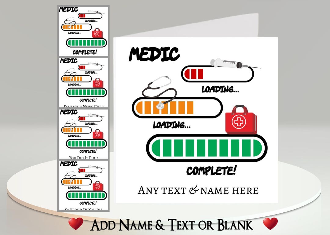Medic Card: Add Your Text + Name, Inside Message. Qualified, Exams ...