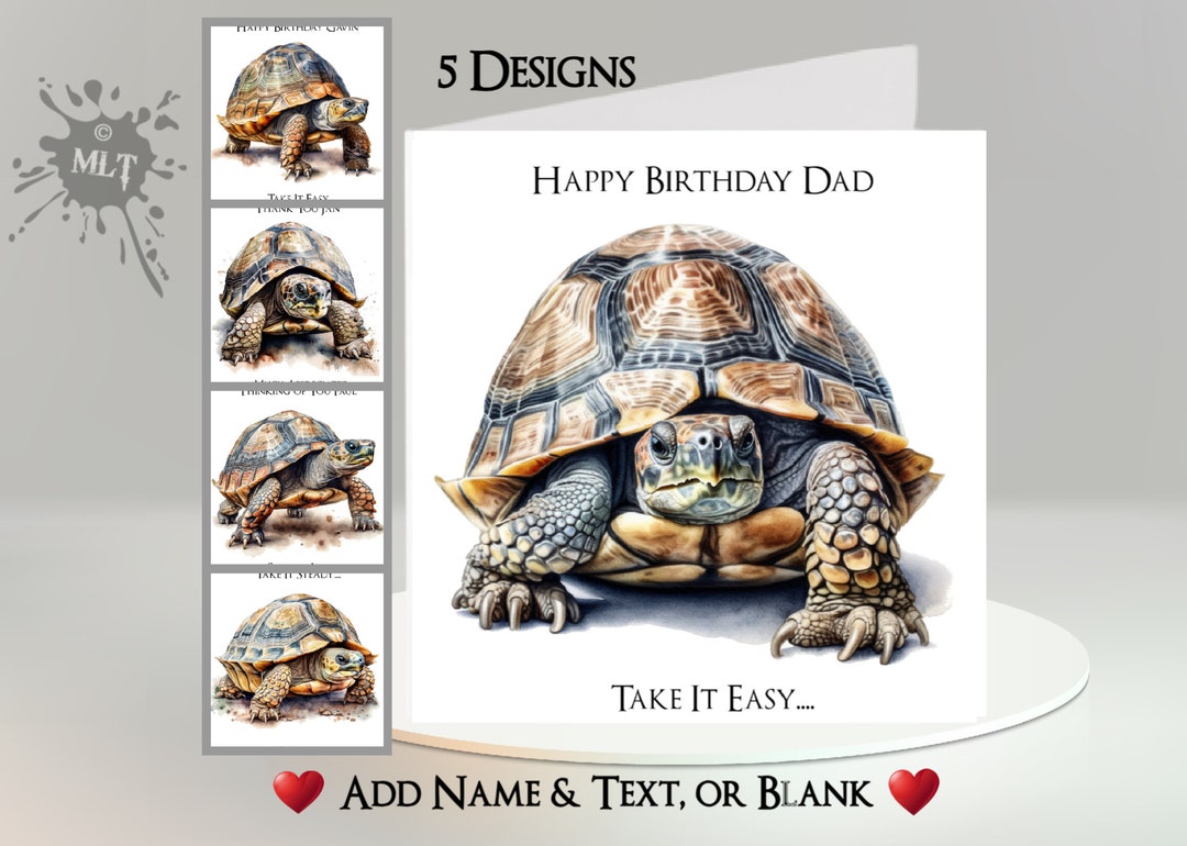 Tortoise Card: Add Your Text + Name ~ 5 Designs to Choose From ~ Inside ...