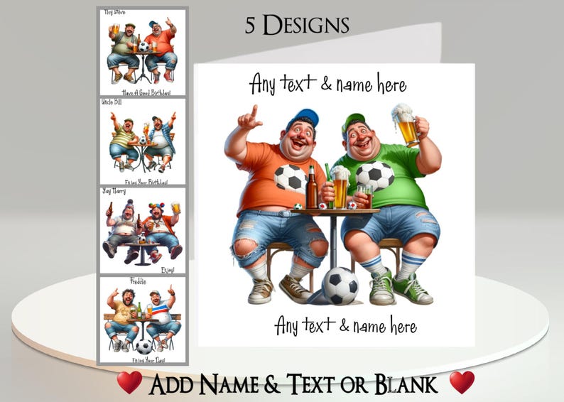 Footy Men Card: Add Your Name + Text, Inside Message, 5 Designs. Quirky ...