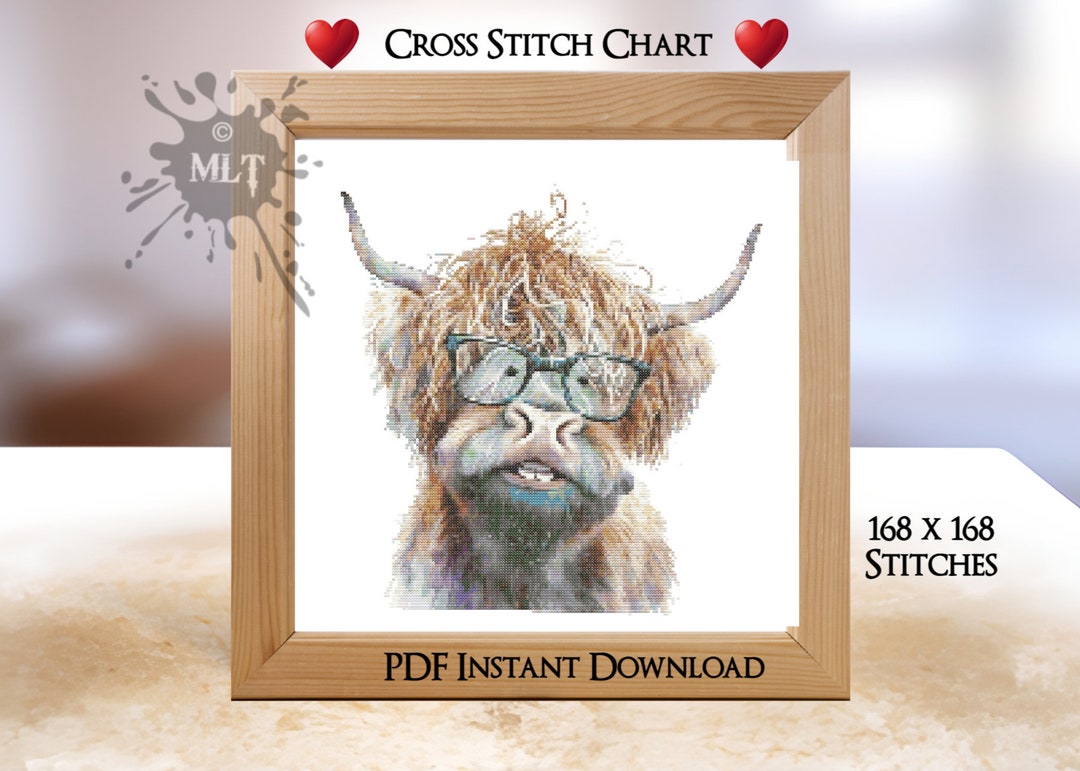 Highland Cow Counted Cross Stitch Chart: Instant PDF Download. Coloured ...