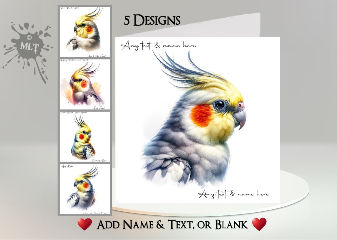 Bird Card: Add Your Text Name Inside Message Cockatiel, Bird Portrait ...