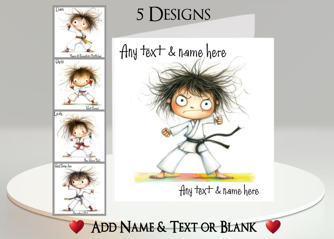 Martial Arts Card: Add Your Text + Name, Inside Message, or Blank. 5 ...