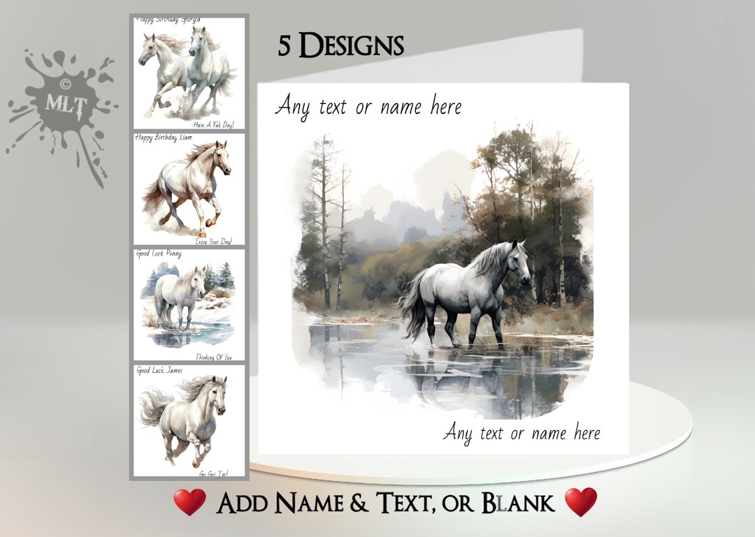 Horse Card: Add Your Text + Name, Inside Message, or Blank. 5 Designs ...