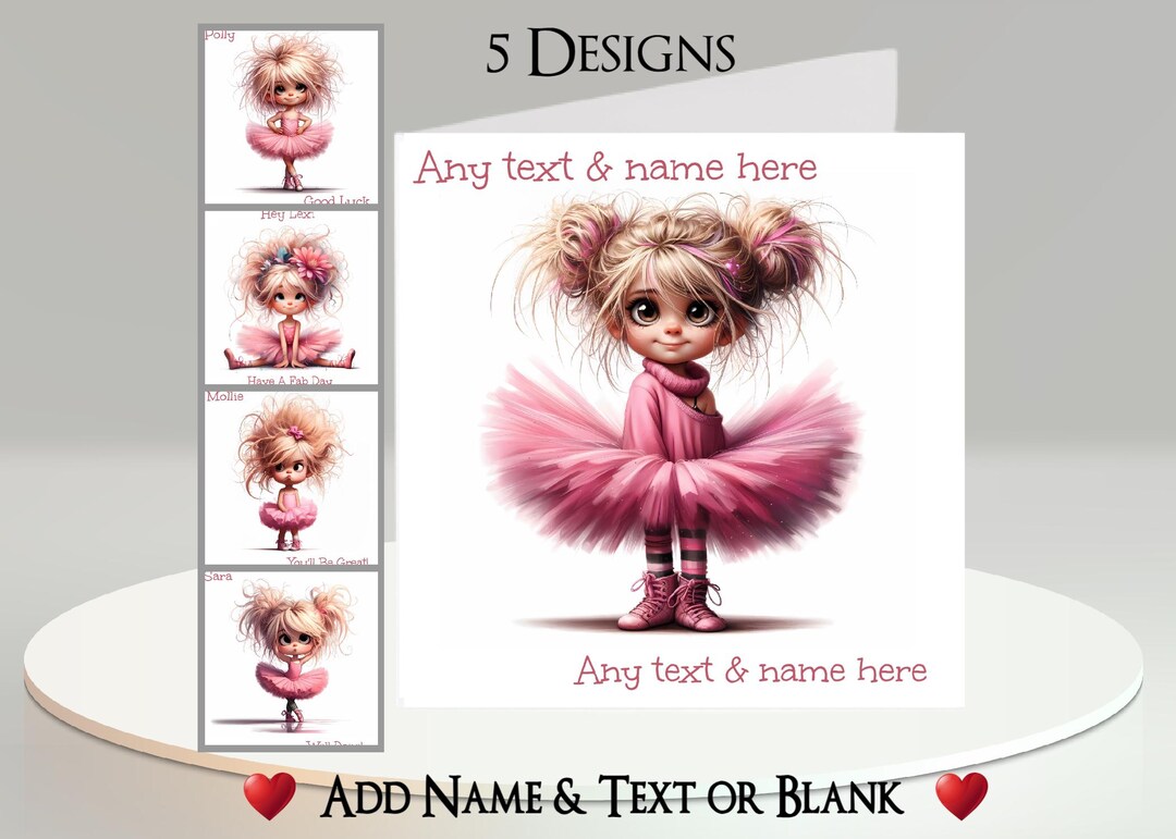 Ballerina Card: Add Your Text + Name ~ 5 Designs ~ Inside Message ...