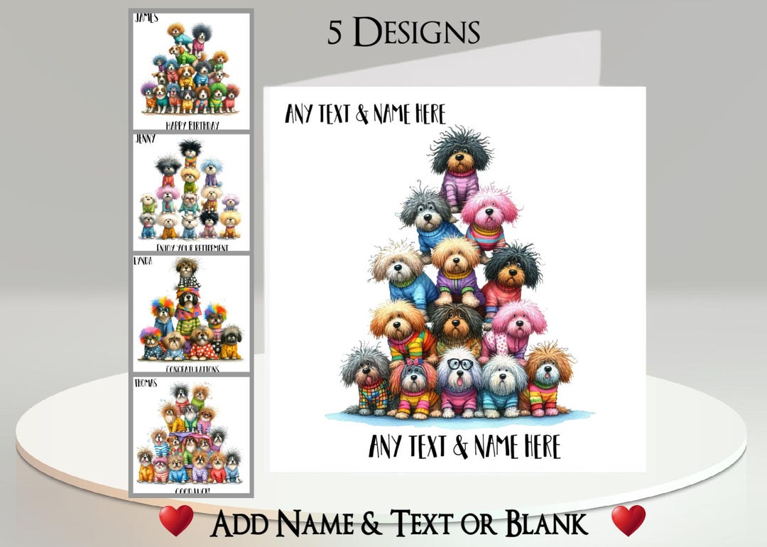 Dog Pyramid Card: Add Your Text + Name, Inside Message, 5 Designs ...