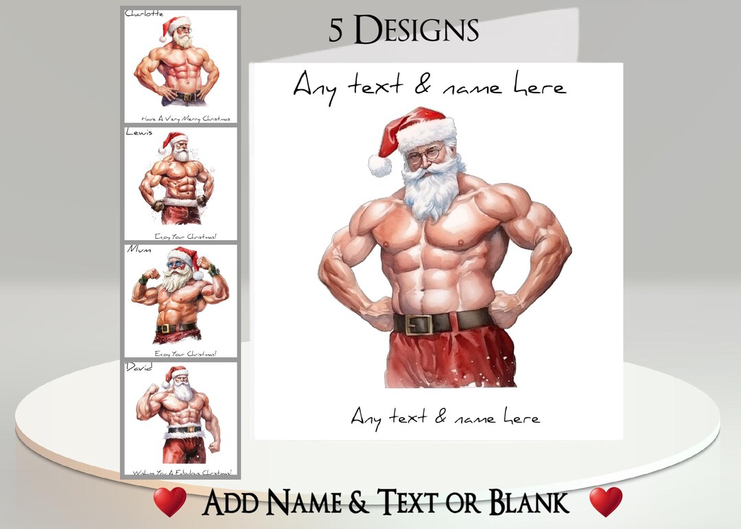 Christmas Bodybuilder Card: Add Your Text + Name, Inside Message, 5 ...