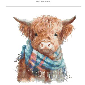 Highland Cow Counted Cross Stitch Chart: Instant PDF Download. Coloured ...
