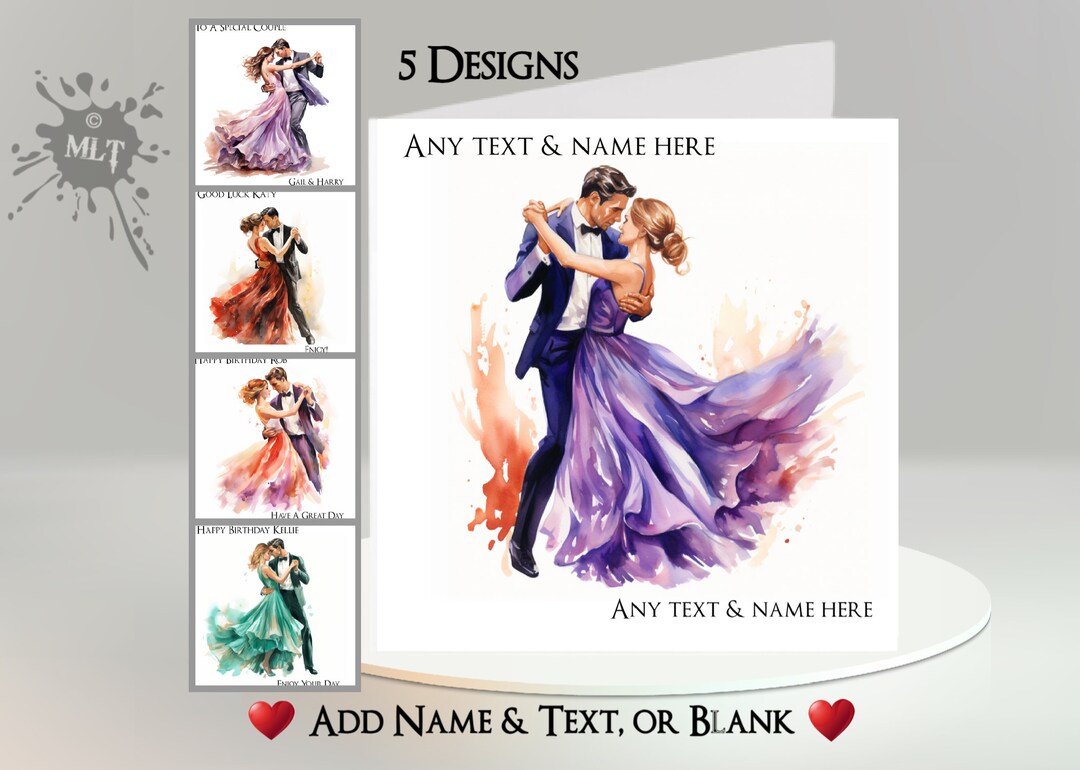 Ballroom Dancers Card: Add Your Text + Name, Inside Message, or Blank ...