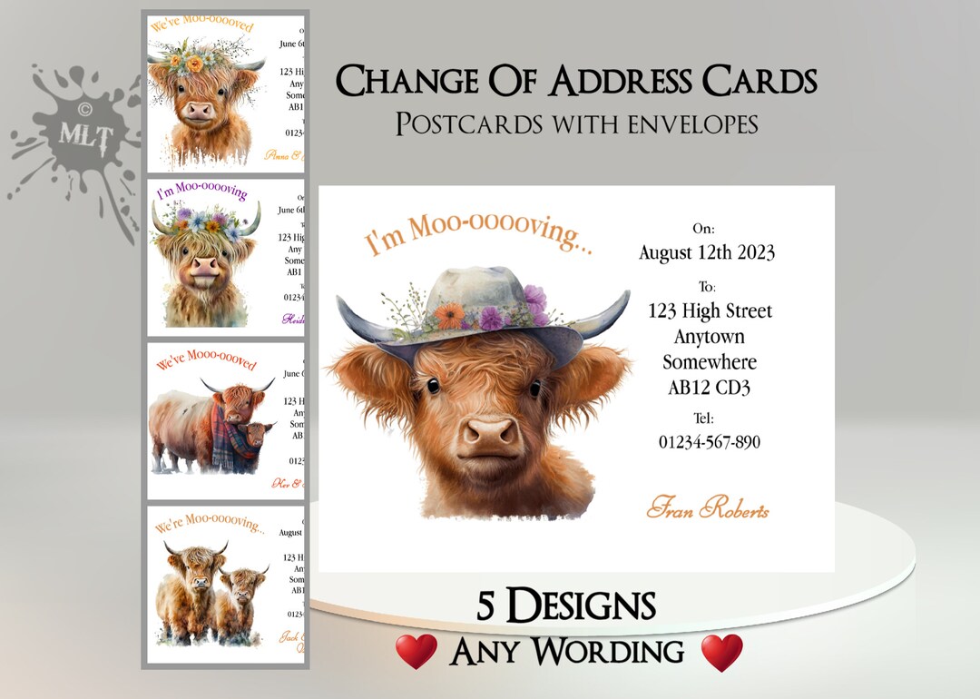 Highland Cow Change of Address Cards With Envelopes: Moving House, New ...