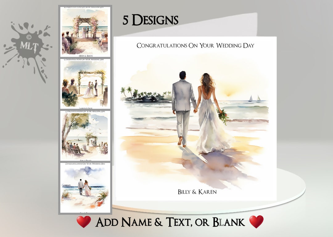 Beach Wedding Card: Add Text & Name, Inside Message, 5 Designs. Husband ...