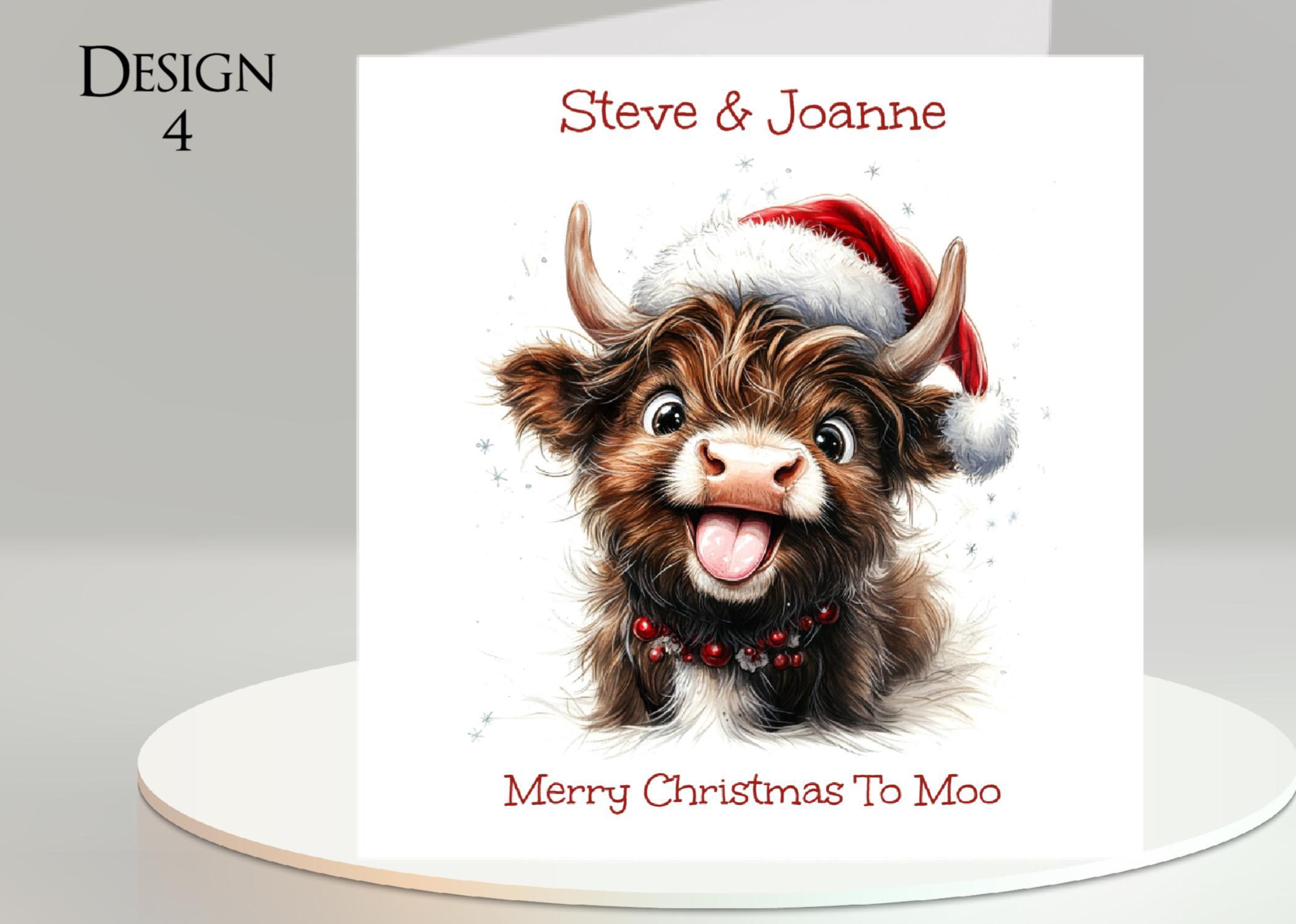 Christmas Highland Cow Card: Add Your Text + Name, Inside Message, 5 ...