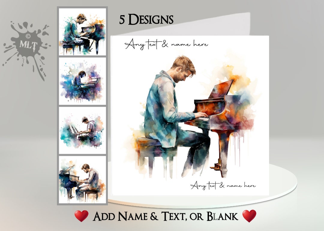 Pianist Card: Add Your Text + Name, Inside Message, 5 Designs. Piano ...