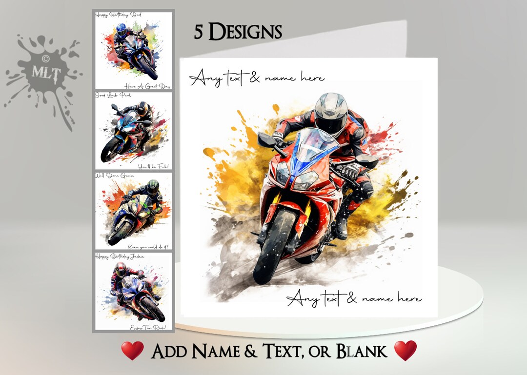 Motorbike Card: Add Your Text + Name ~ Inside Message ~ Personalised ...