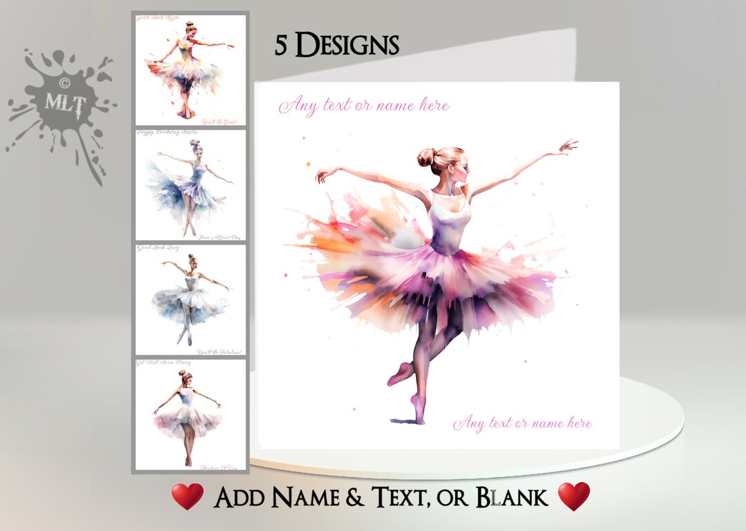 Ballerina Card: Add Your Text + Name ~ 5 Designs ~ Inside Message ...