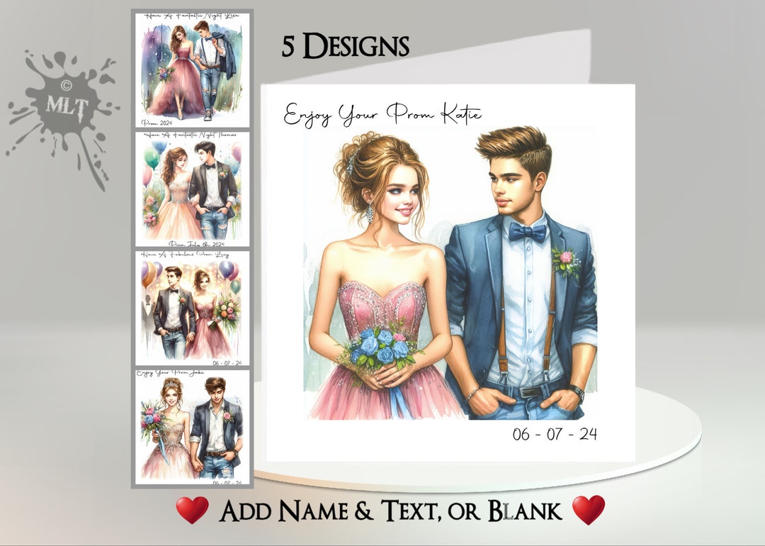 Prom Card: Personalised Add Your Text Name inside Message 5 Designs to ...