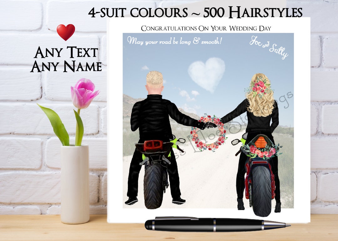 Biker Wedding Card: Add Your Text Name Choose Hair & Suit - Etsy