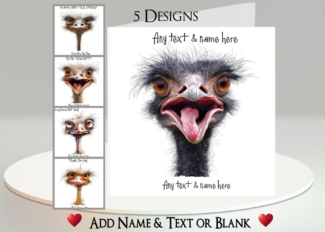Ostrich Card: Add Your Text + Name, Inside Message, 5 Designs to Choose ...