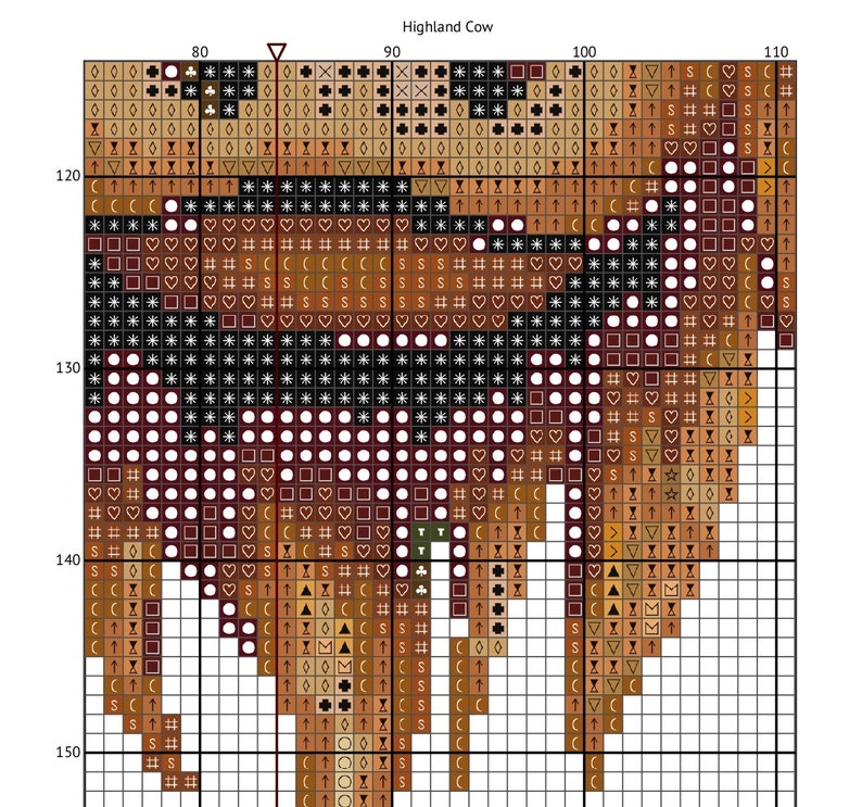 Highland Cow Counted Cross Stitch Chart: Instant PDF Download. Coloured ...