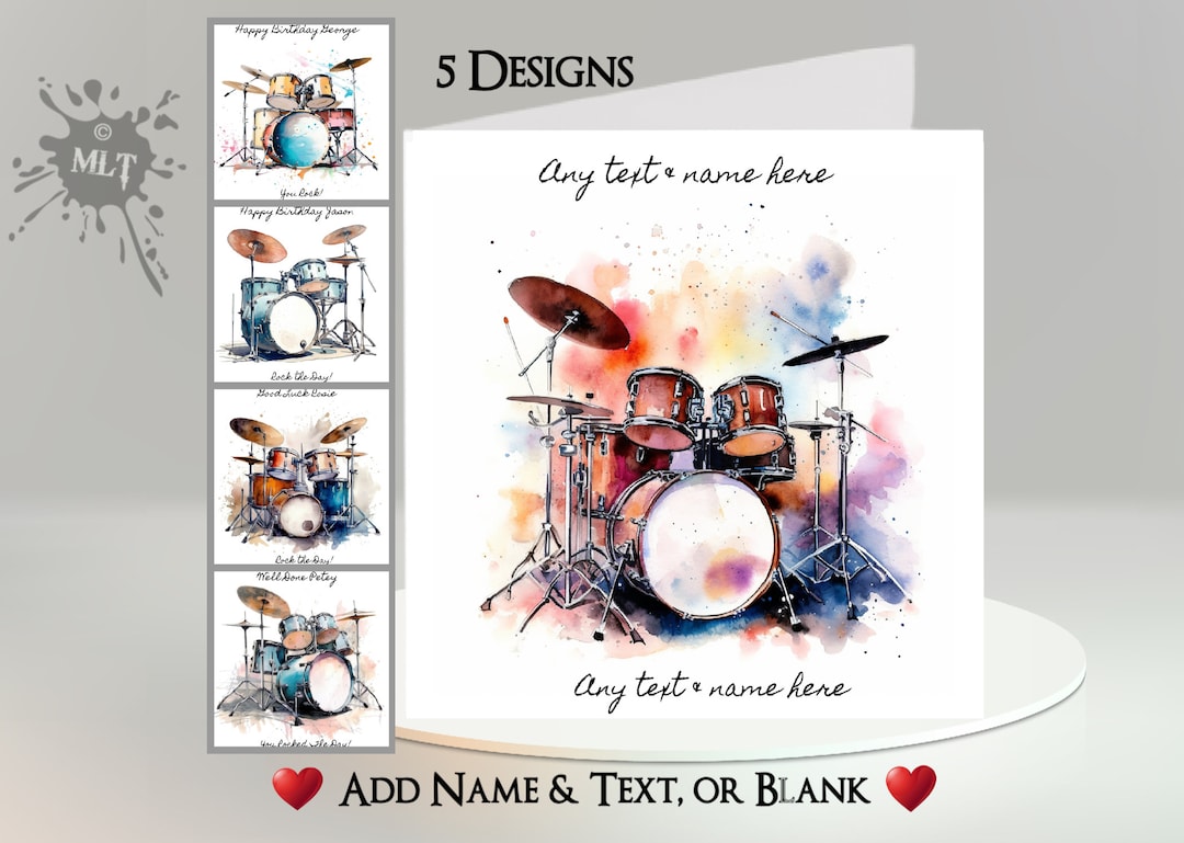 Drum Kit Card: Add Your Text + Name ~ Inside Message ~ Drum Set, Drums ...