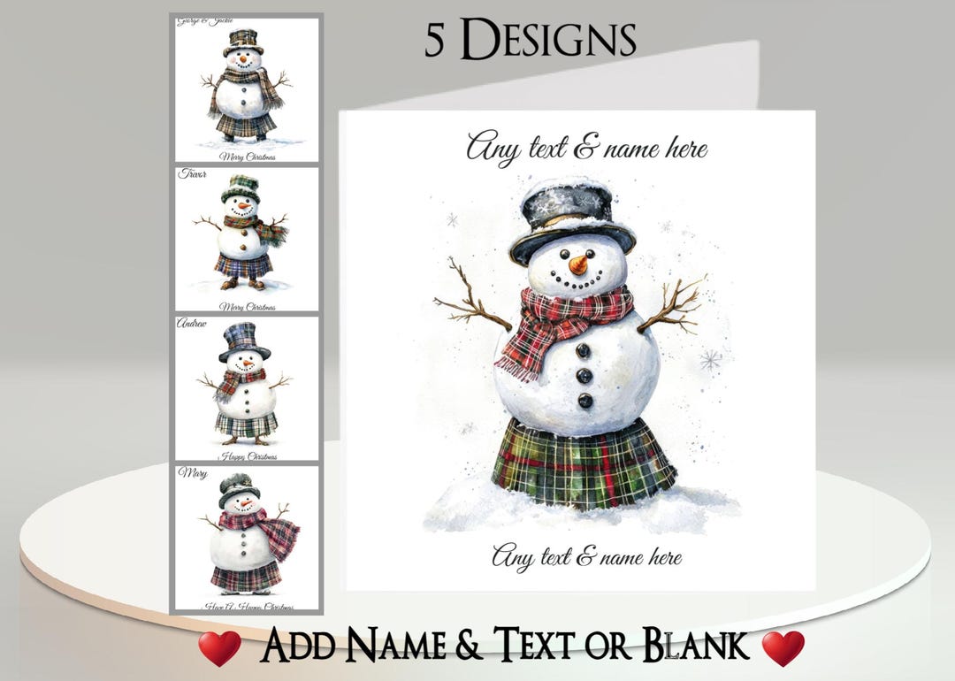 Christmas Scottish Snowman Card: Add Your Text + Name, Inside Message ...