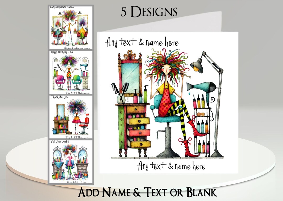 Hairdressing Card: Add Your Text + Name, Inside Message, or Blank. 5 ...