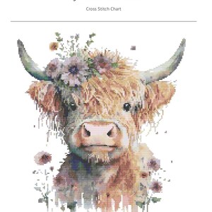 Highland Cow Counted Cross Stitch Chart: Instant PDF Download. Coloured ...