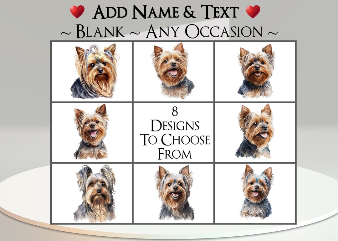 Yorkie Card: Add Your Text + Name ~ Inside Message ~ Any Occasion or ...