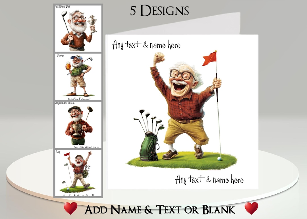 Quirky Golf Card: Add Your Text + Name, Inside Message, or Blank. 5 ...
