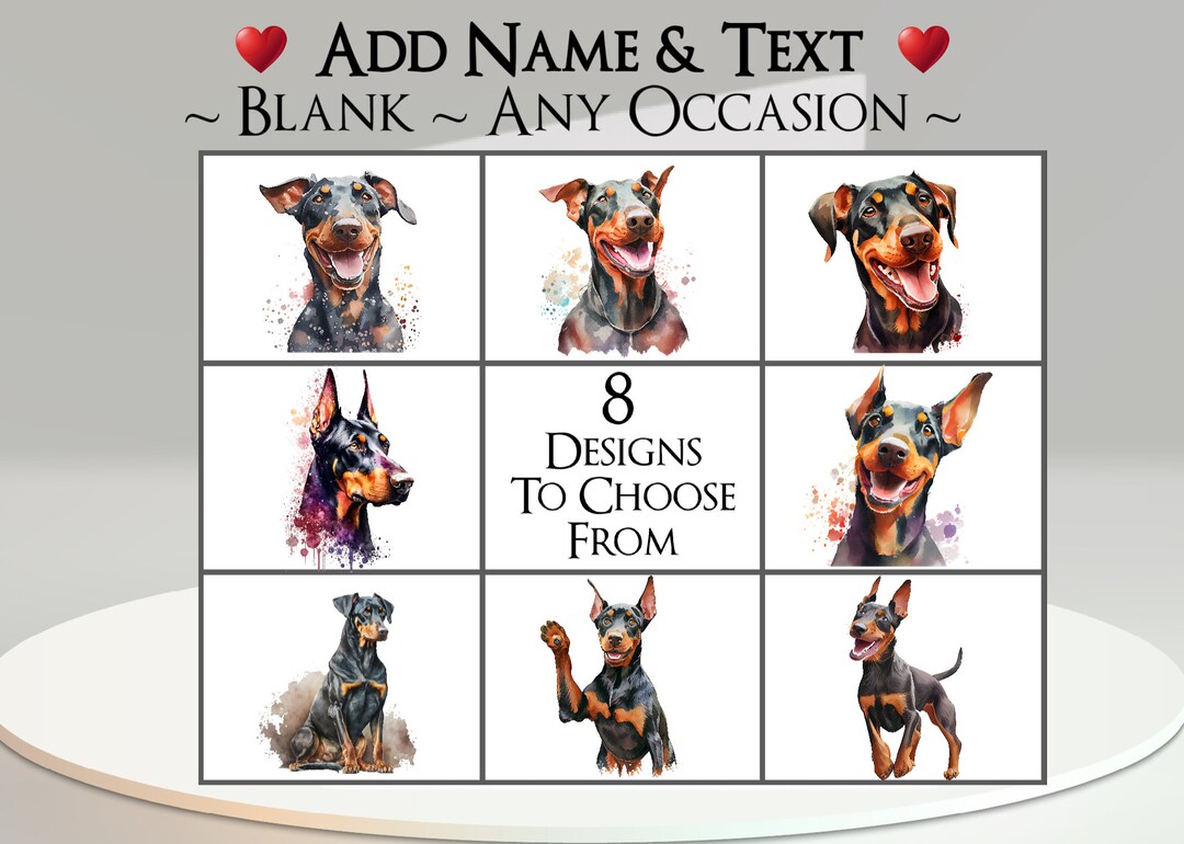 Doberman Card: Add Your Text + Name ~ Inside Message ~ Any Occasion or ...