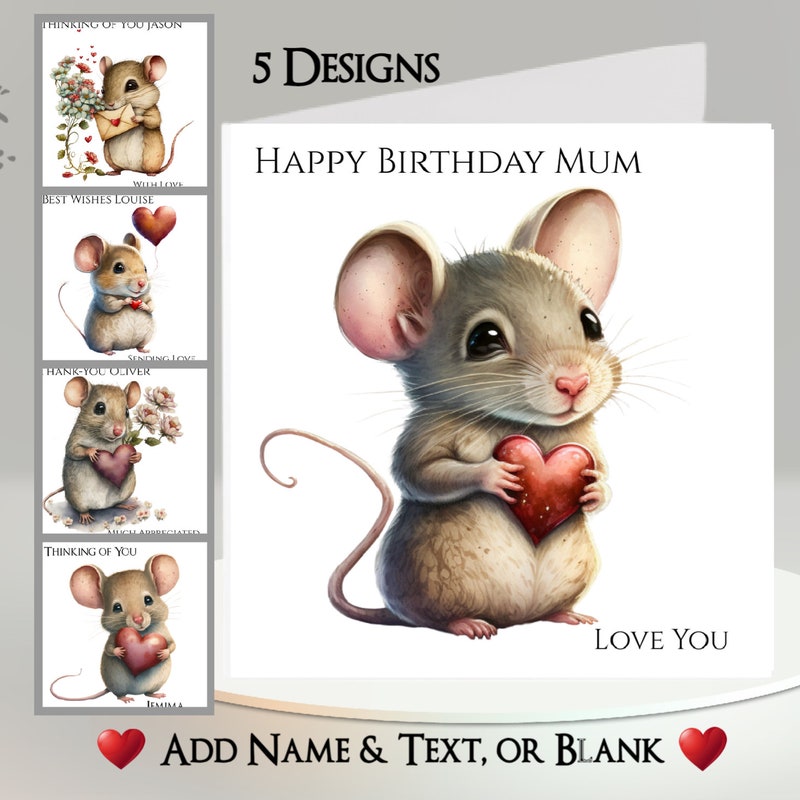 Mouse Valentine Card - Etsy