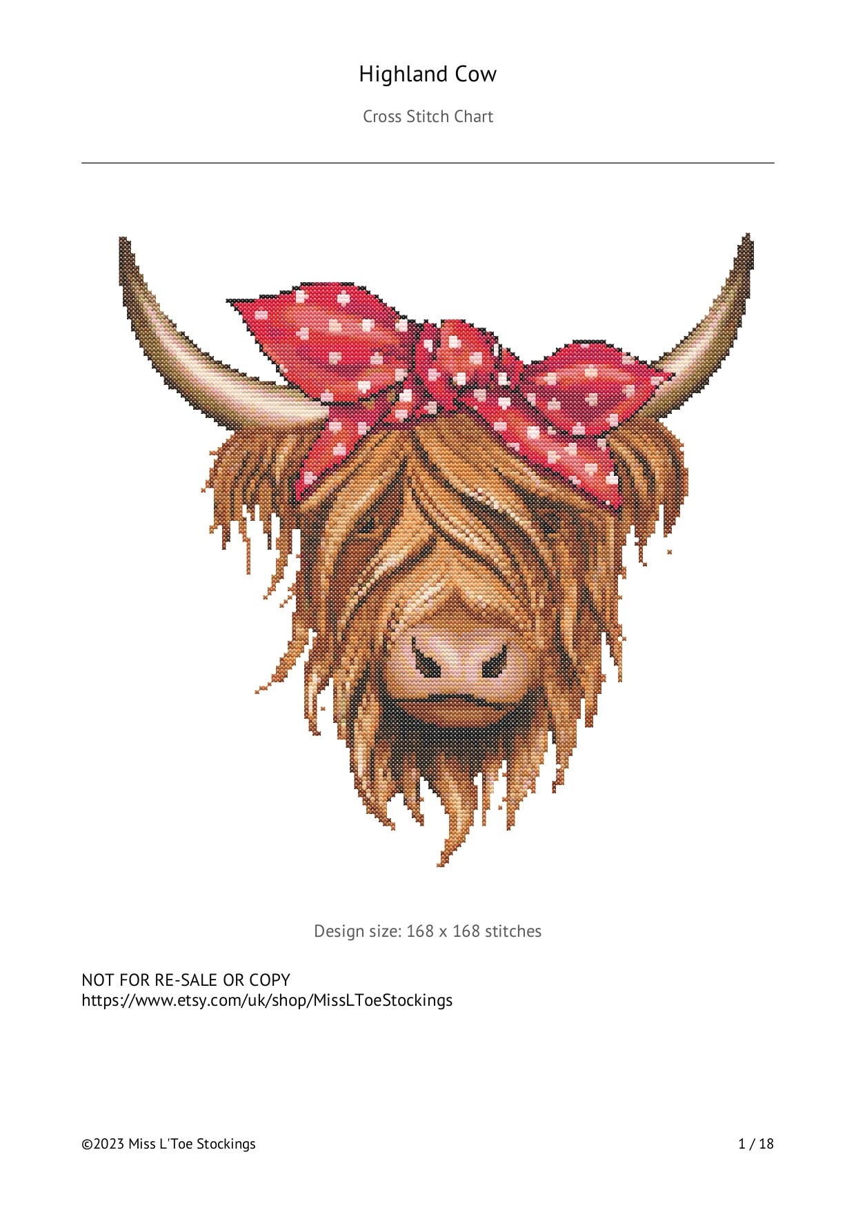 Highland Cow Counted Cross Stitch Chart: Instant PDF Download. Coloured ...