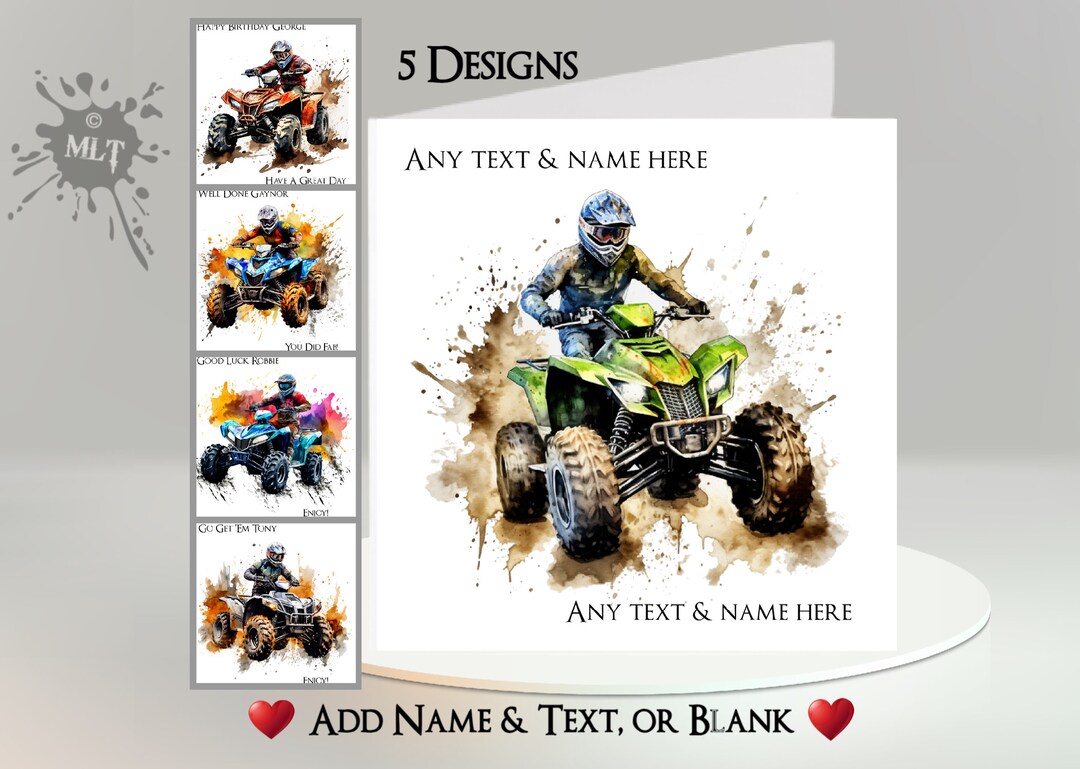 Quad Bike Card: Add Your Text + Name, Inside Message, or Blank ...
