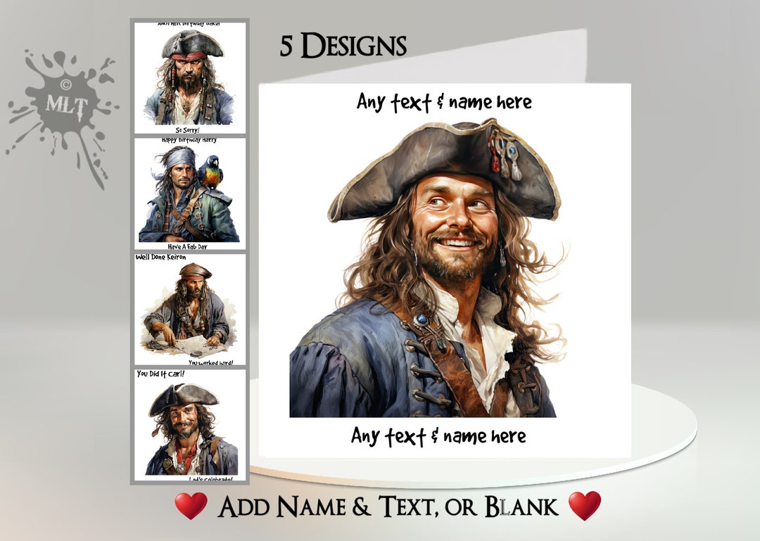 Pirate Card: Add Your Text + Name ~ 5 Designs to Choose From ~ Inside ...