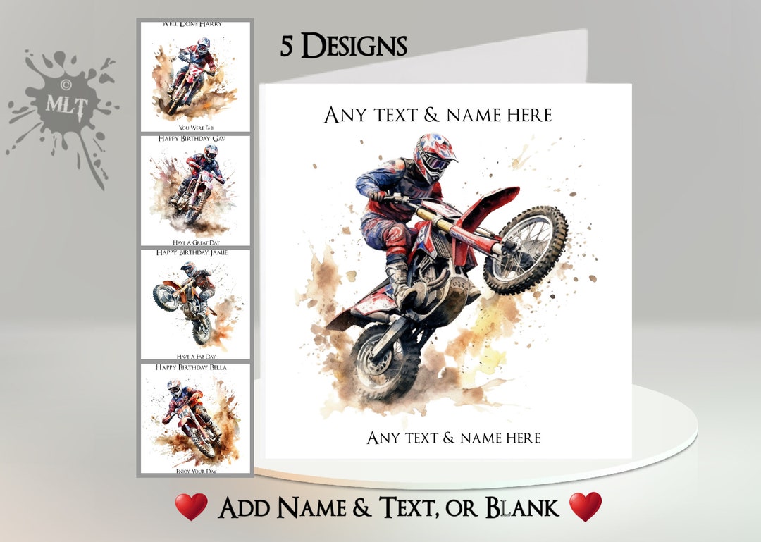 Motocross Card: Add Your Text + Name ~ Inside Message ~ Personalised ...
