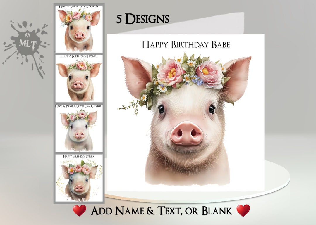 Piglet Card: Add Your Text + Name ~ 5 Designs to Choose From ~ Inside ...