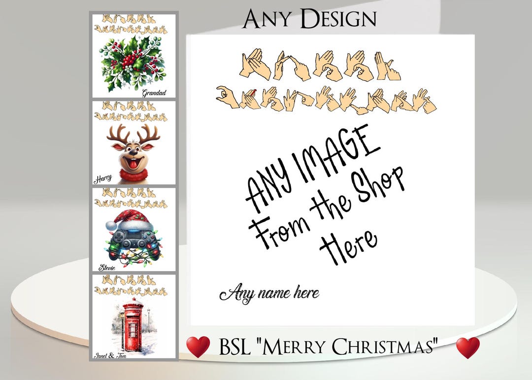 BSL Christmas Card: Add Your Text + Name, Inside Message, Choose ANY ...