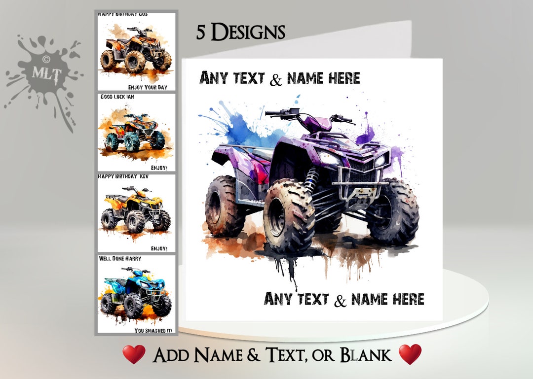 Quad Bike Card: Add Your Text + Name ~ Inside Message ~ Personalised ...