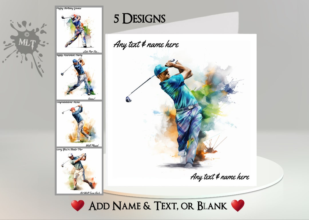 Golf Card: Add Your Text + Name, Inside Message, 5 Designs, Golf Bag ...