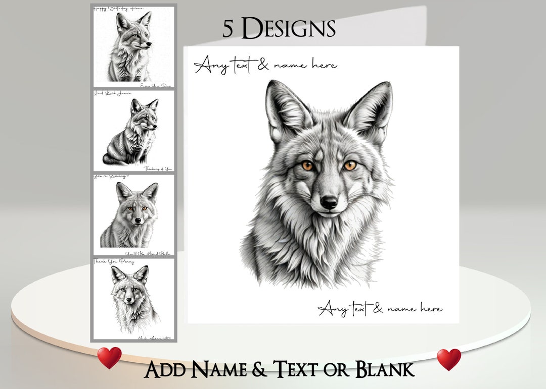 Fox Card: Add Your Text + Name ~ Inside Message ~ 5 Designs ~ Fox ...