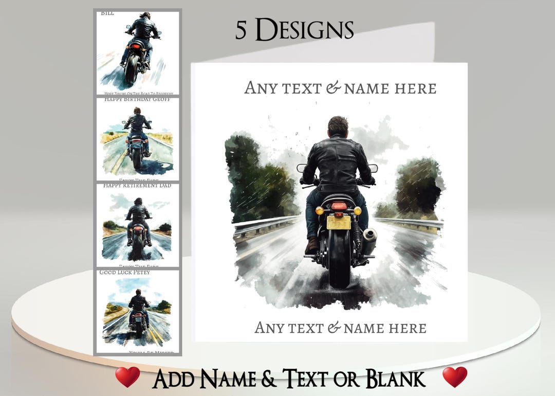 Biker Card: Add Your Text + Name, Inside Message, or Blank. 5 Designs ...