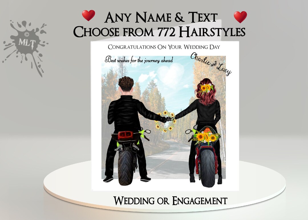Biker Wedding Card: Add Your Text + Name, Choose Hair ~ Inside Message ...