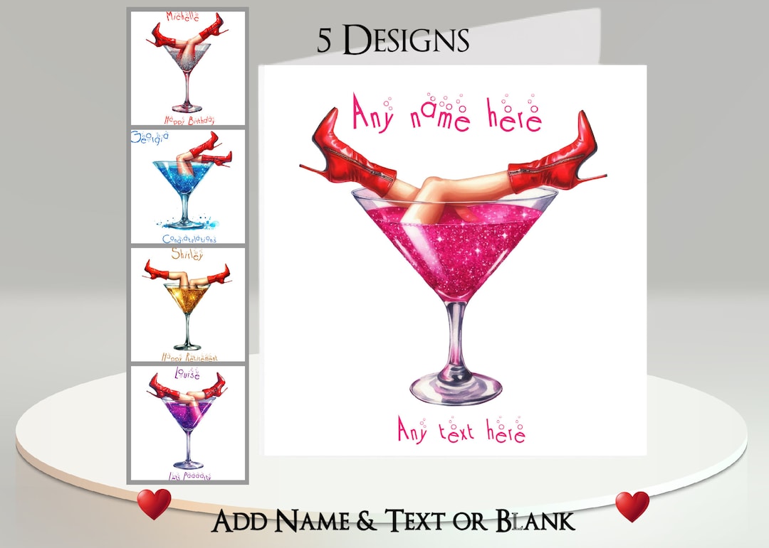 Cocktail Card: Add Your Text + Name, Inside Message, or Blank. 5 ...