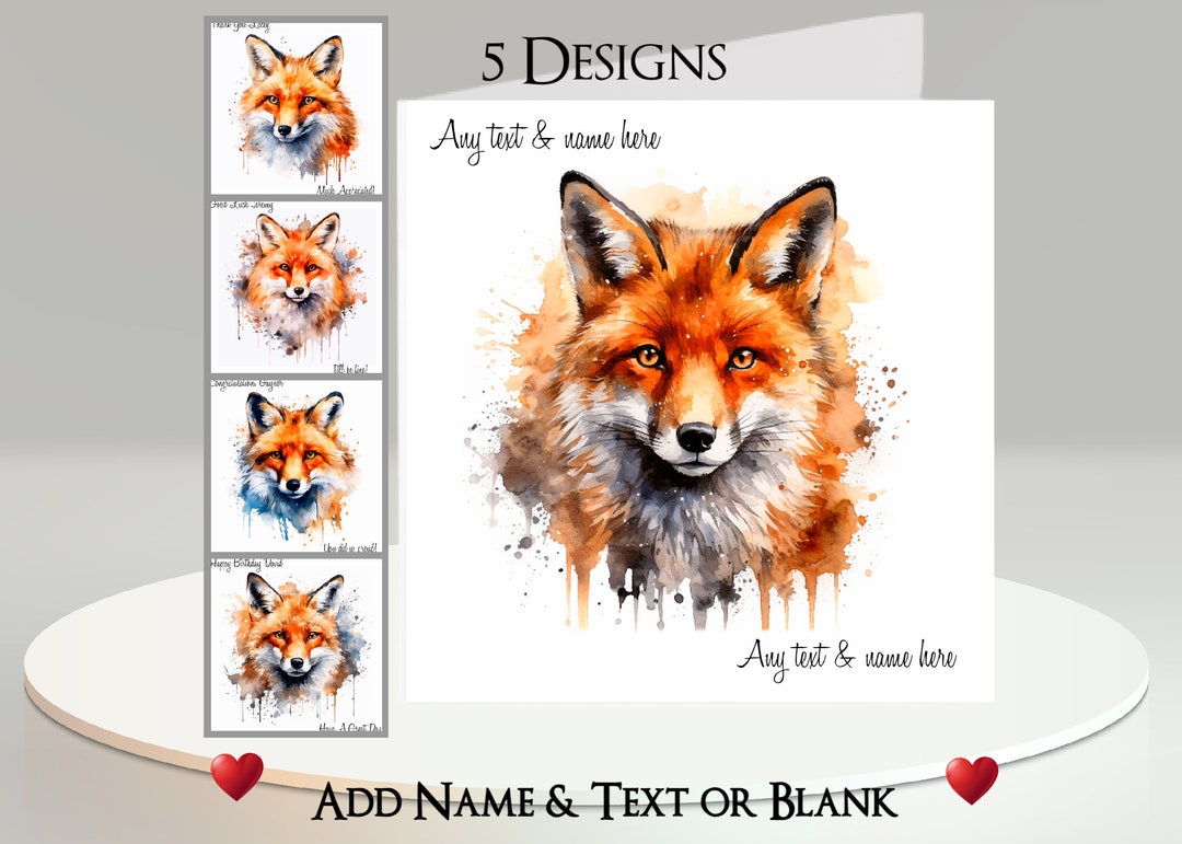 Fox Card: Add Your Text + Name ~ Inside Message ~ 5 Designs ~ Fox ...