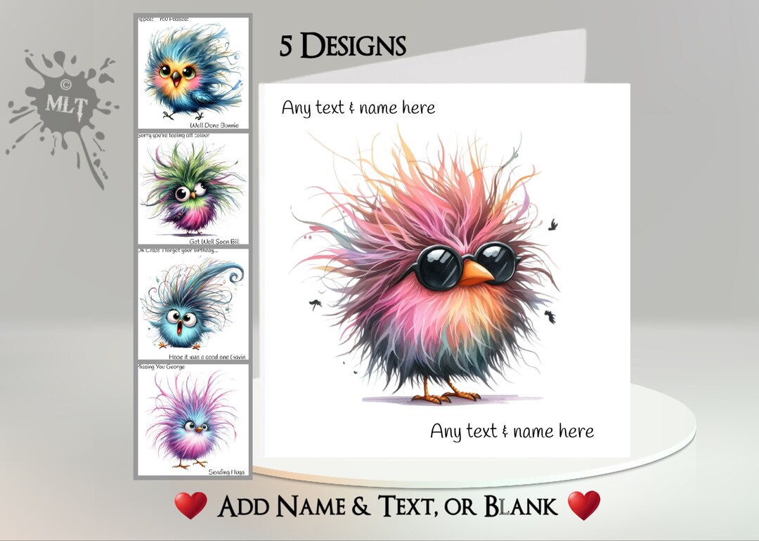 Bird Card: Add Your Text + Name ~ Inside Message~ Funny Bird, Weird ...