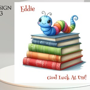 Book Worm Card: Add Your Name + Text, Inside Message, 5 Designs. Quirky ...